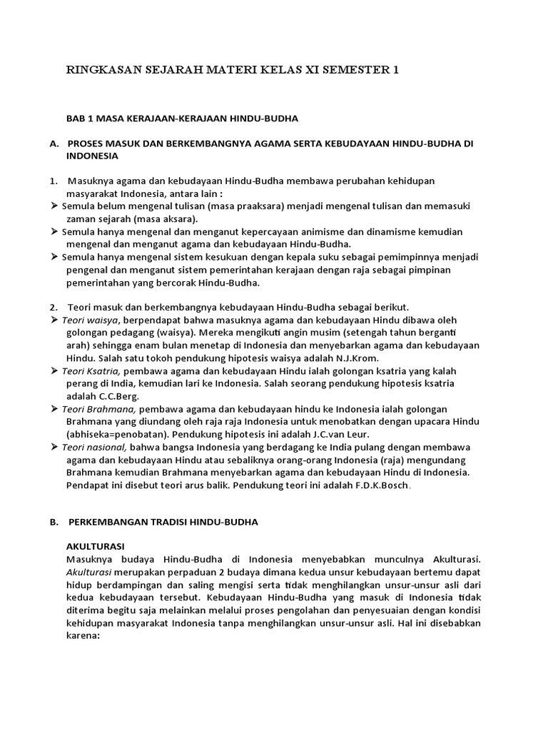 Ringkasan Sejarah Materi Kelas Xi Semester 1 | PDF