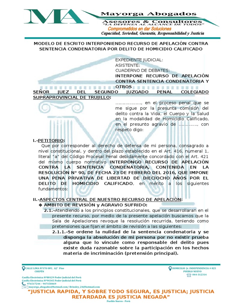 40.-Modelo de Escrito Interponiendo Recurso de Apelación Contra Sentencia Condenatoria Por ...