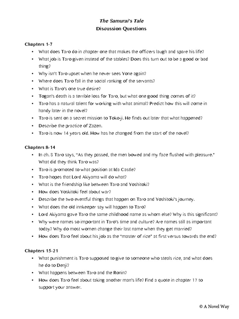 The Samurais Tale Discussion Questions | PDF | Samurai