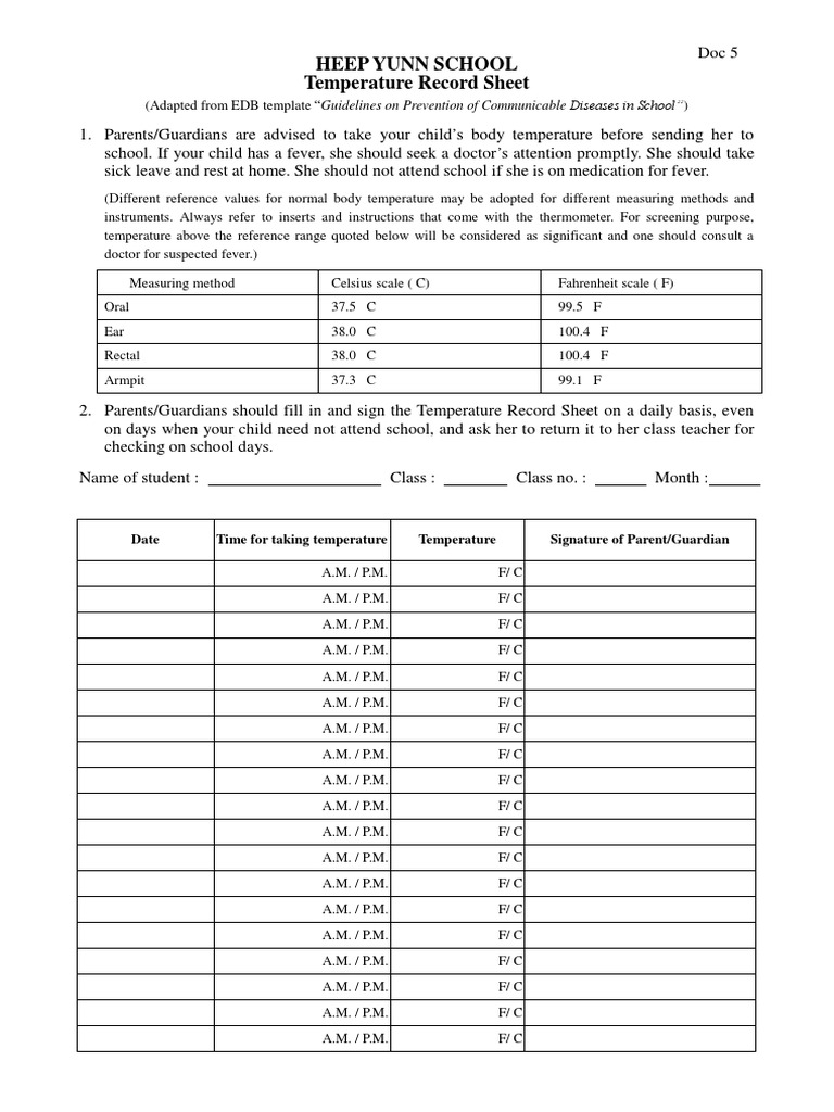 Temperature Record Sheet | PDF | Fahrenheit | Celsius