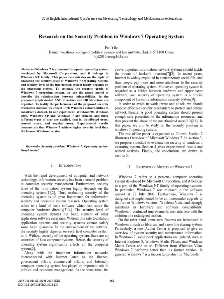 Research On The Security Problem in Windows 7 Operating System | PDF ...