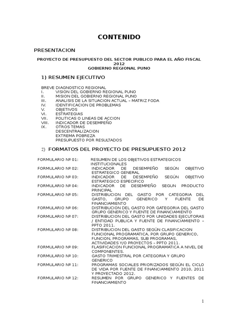 Resumen Ejecutivo Ppto. 2012 - Congreso | PDF | Presupuesto | Turismo