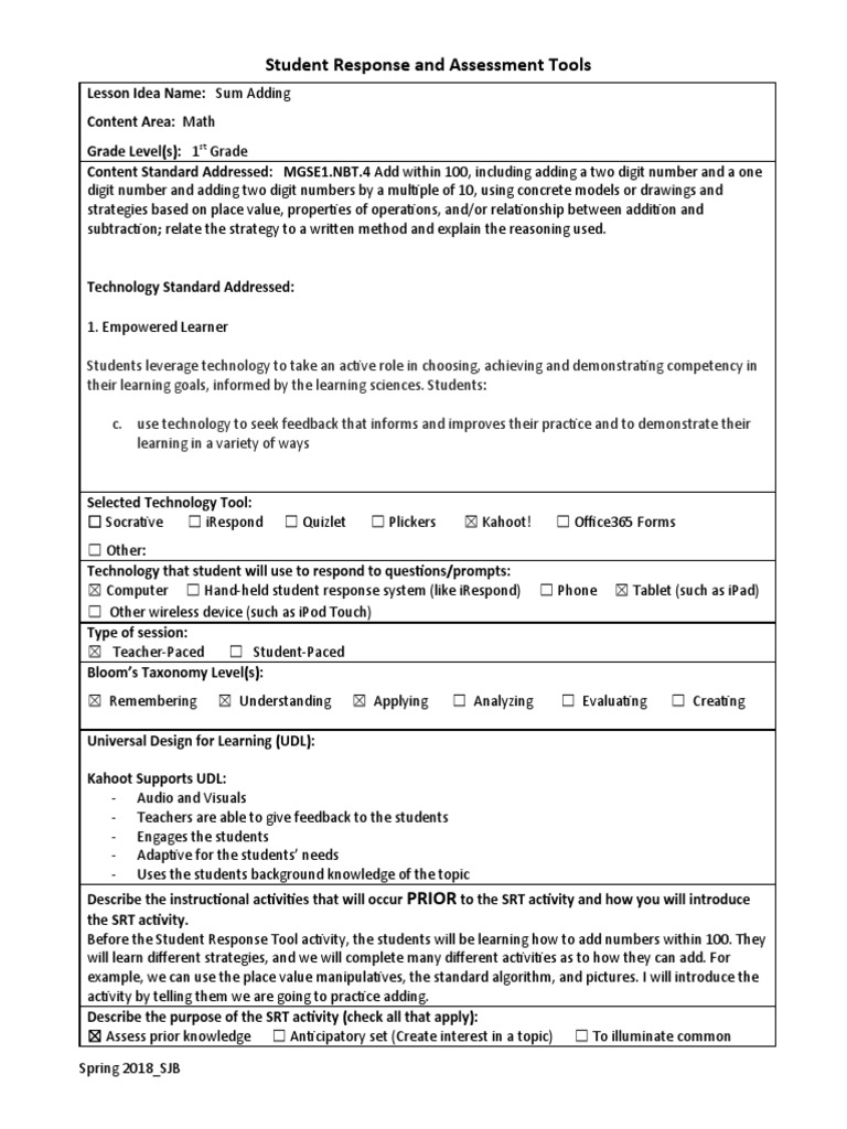 Student Response Lesson Plan | PDF | Educational Assessment | Teaching