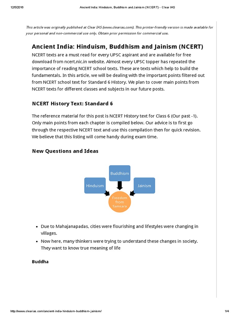 Ancient India - Hinduism, Buddhism and Jainism (NCERT) - Clear IAS ...