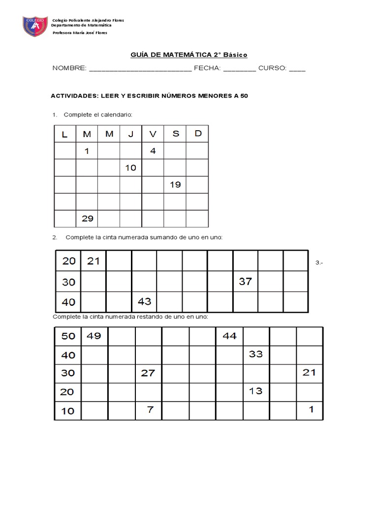 Lectura y Escritura de Números Menores a 50 | PDF | Métodos y ...