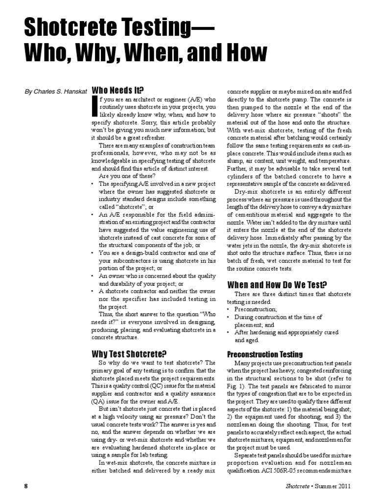 Shotcrete Testing: Methods and Panels | PDF | Concrete | Economic Sectors