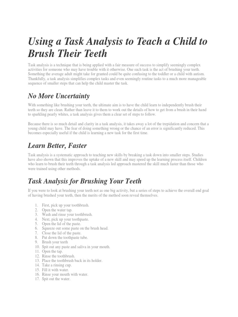 Using A Task Analysis To Teach A Child To Brush Their Teeth | PDF ...