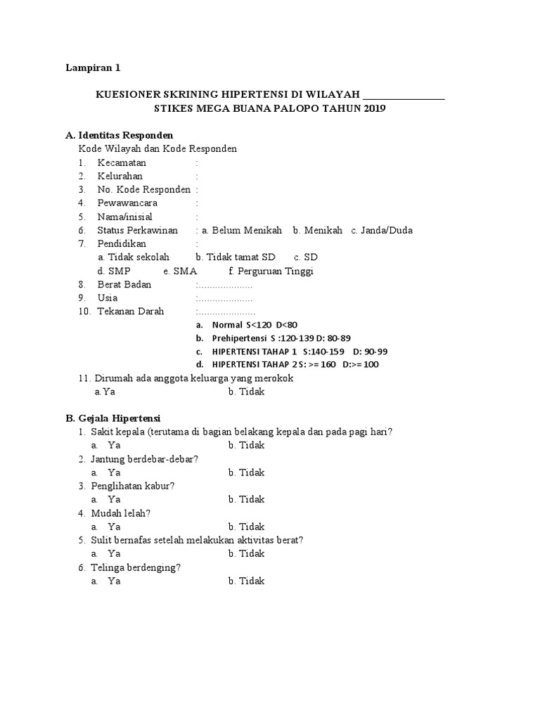 Kuesioner Skrining Hipertensi Pada Lansia | PDF | Memasak, Makanan ...
