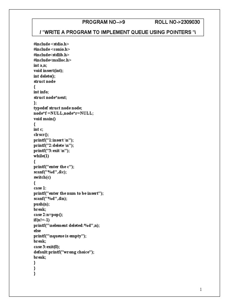 Queue Implementation with Pointers | PDF | Teaching Methods & Materials | Technology & Engineering