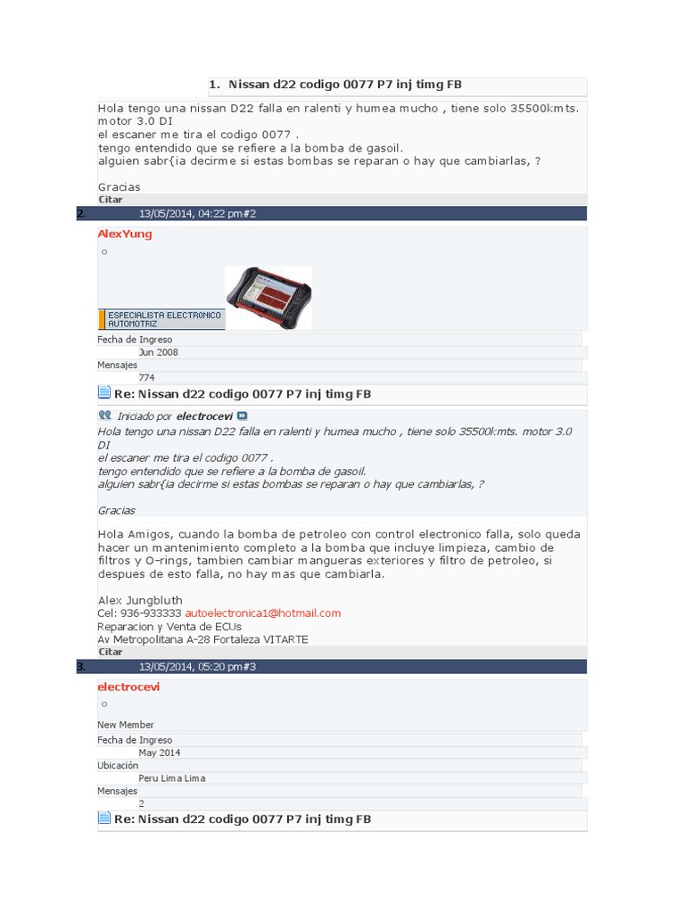 Nissan d22 Codigo 0077 P7 Inj Timg FB | PDF