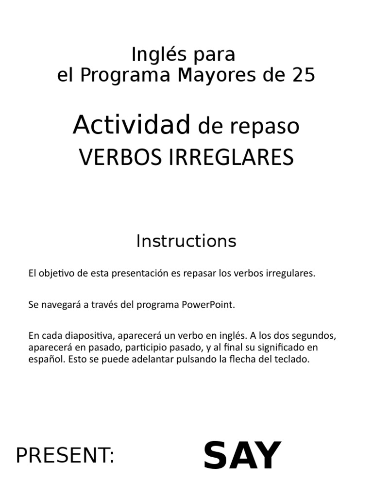 Presentación para Repasar VERBOS IRREGULARES - +25 - BLACKBOARD VERSION ...