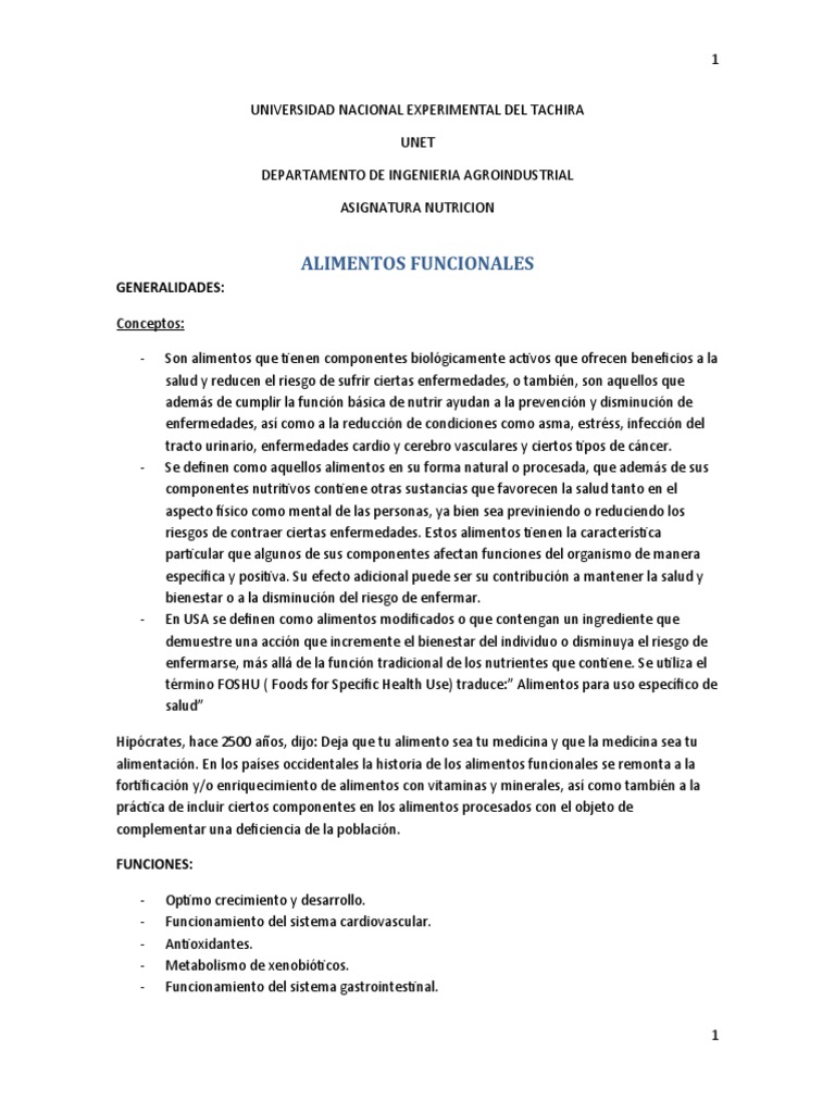 Alimentos Funcionales | PDF | Comida funcional | Alimentos