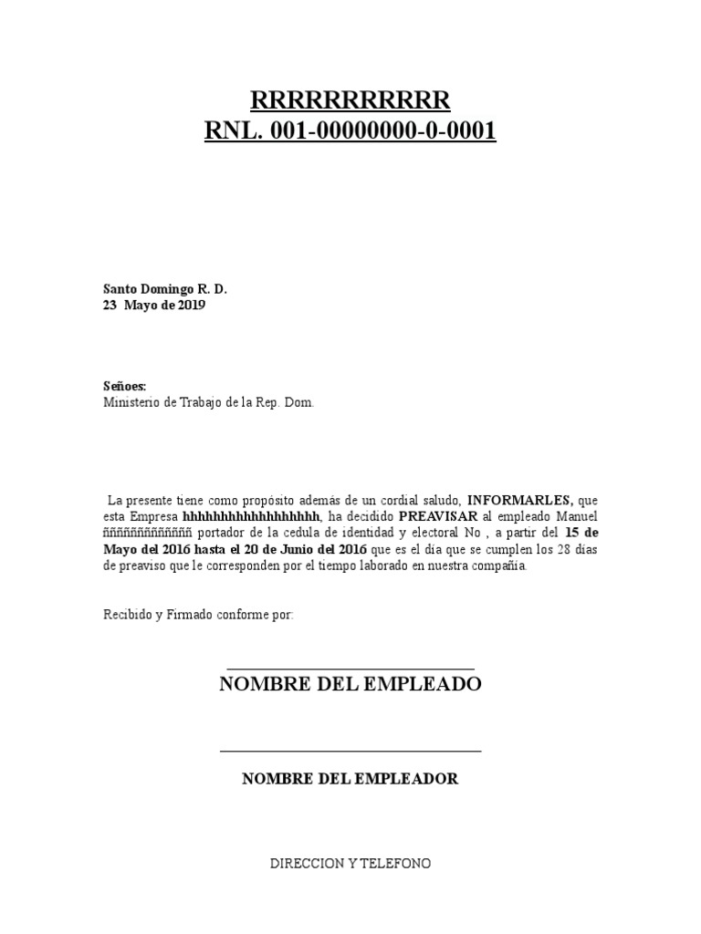Modelo Carta Preaviso | PDF