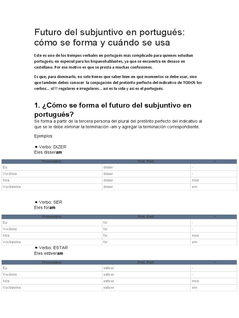 Futuro do Subjuntivo em Português: Guia Completo | PDF | Artes ...