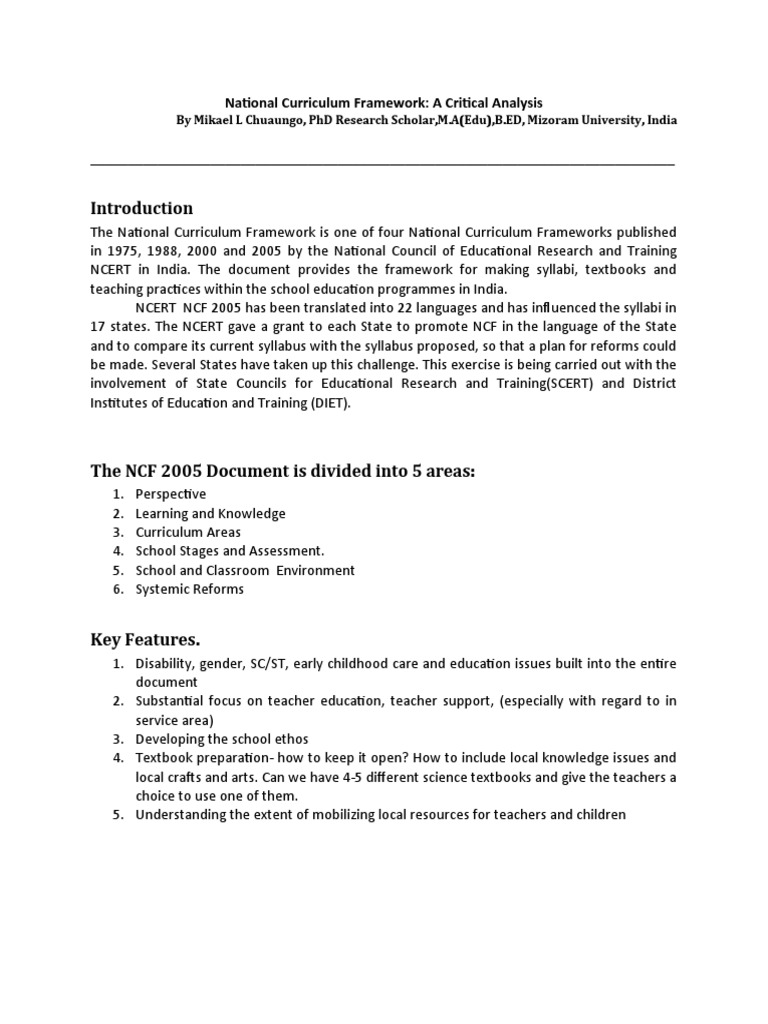 Seminar Note On Indias - National - Curriculum - Framework - A - C ...