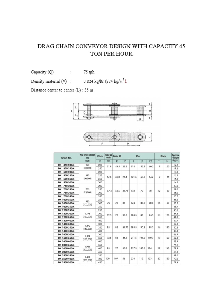 Drag Chain Conveyor Design With Capacity 45 Ton Per Hour | PDF ...