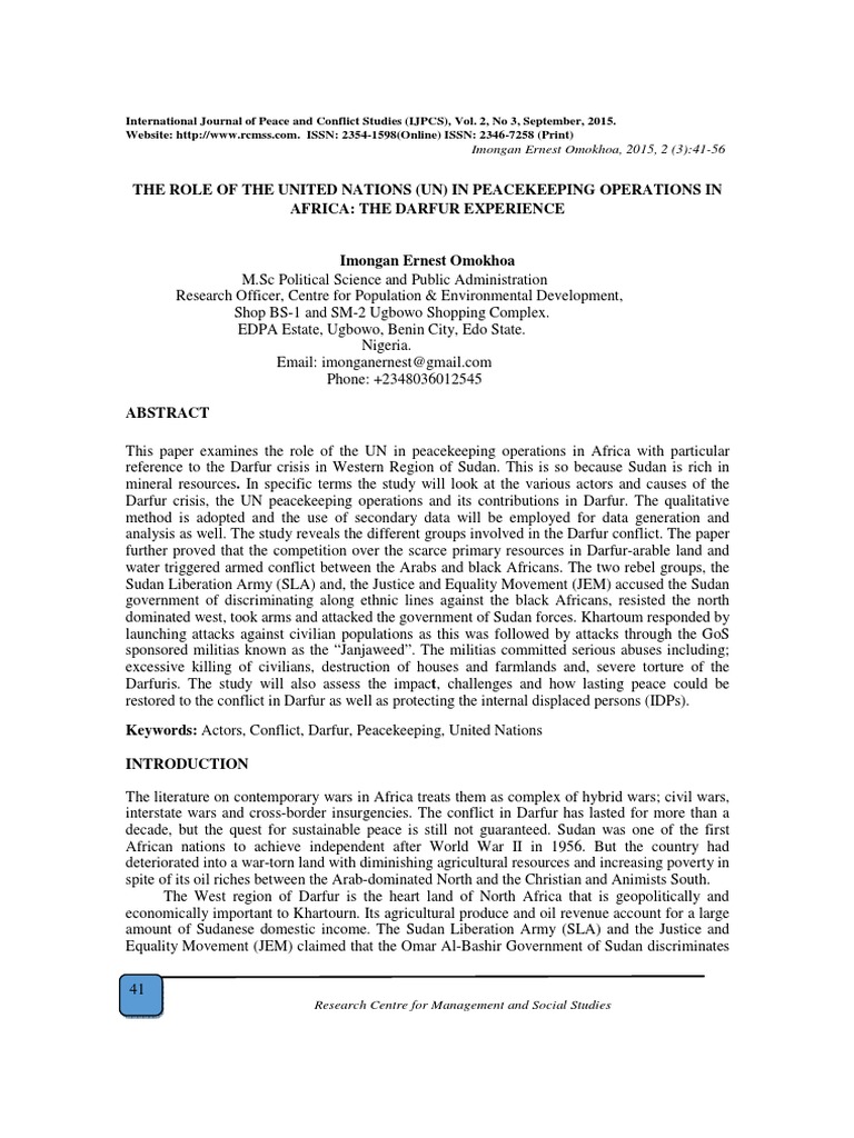 The Role of The United Nations (Un) in Peacekeeping Operations in ...