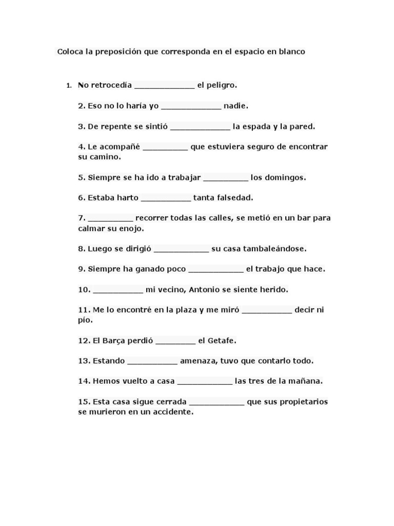 Completar las preposiciones | PDF