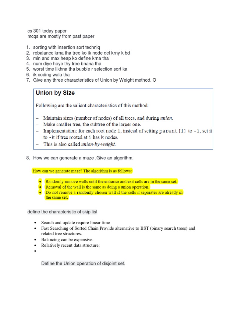 cs301 Final Term Papers | Download Free PDF | Algorithms And Data Structures | Computer Programming
