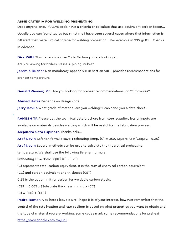 Asme Criteria For Welding Preheating | PDF | Welding | Construction