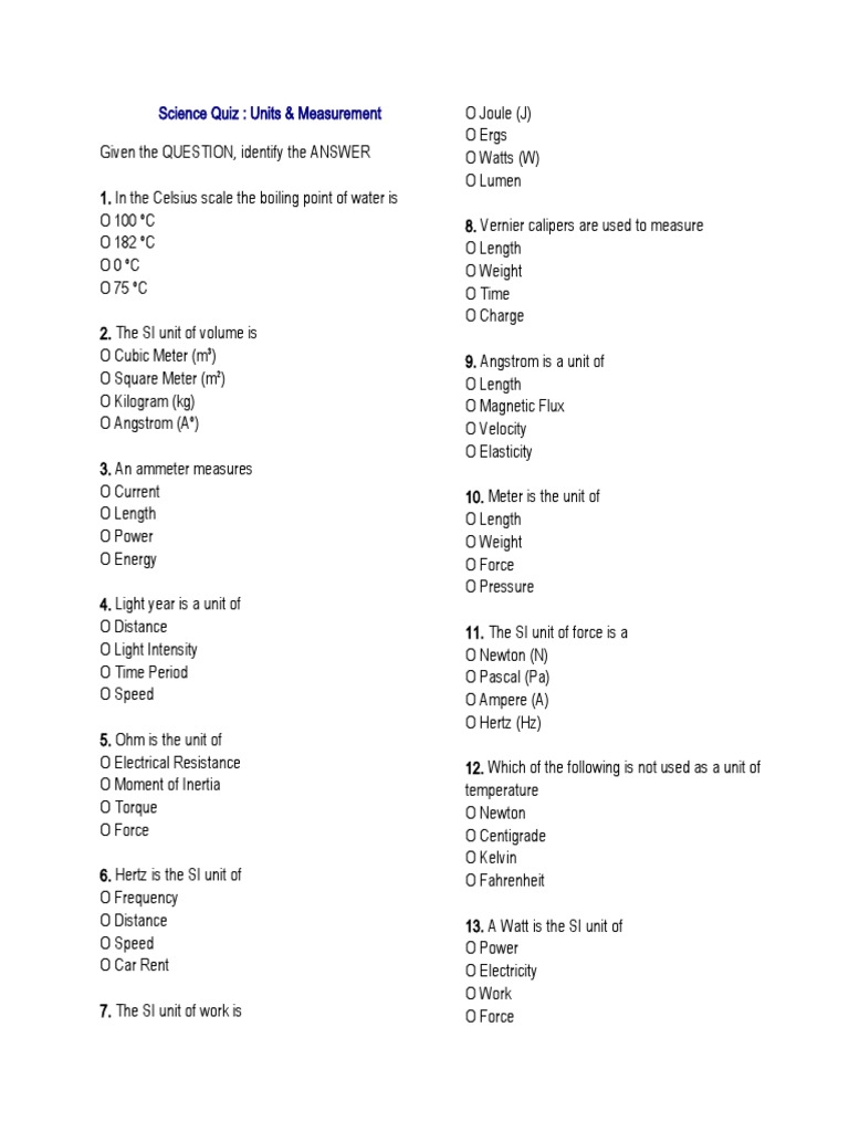 SI Units Quiz for Physics Students | PDF | Force | International System ...
