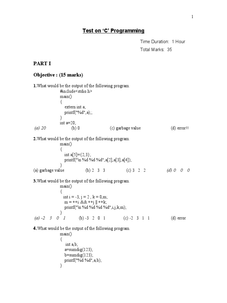 C Test Questions Pdf C Programming Language Pointer Computer 8940