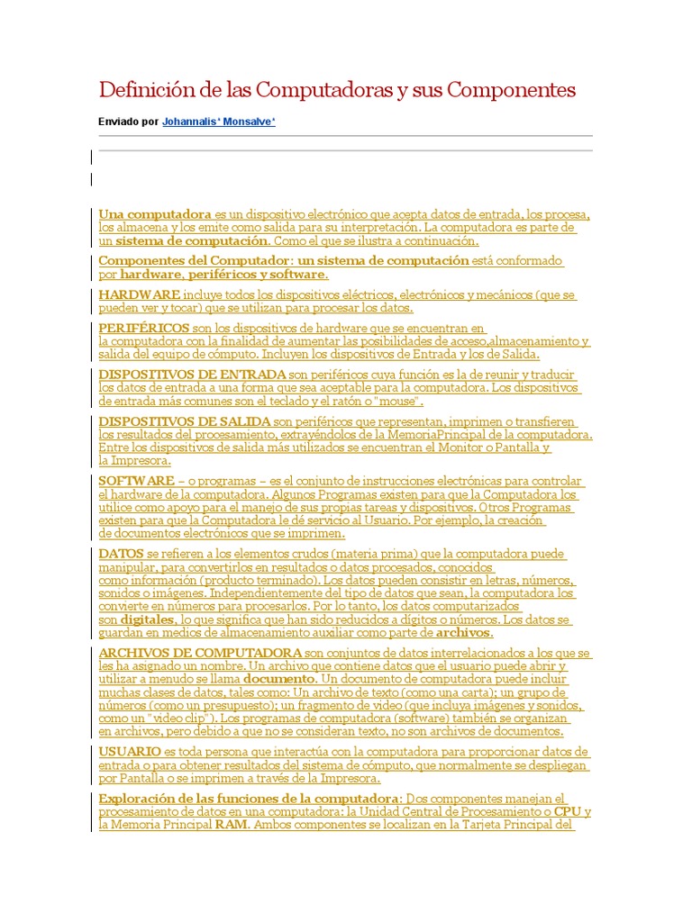 Definición de Las Computadoras y Sus Componentes | PDF | Periférico ...