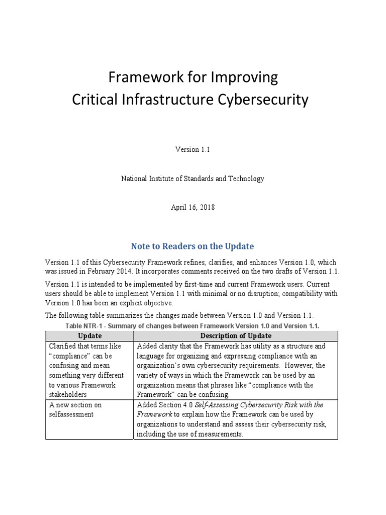 NIST Framework v1.1 | PDF | Risk Management | Computer Security