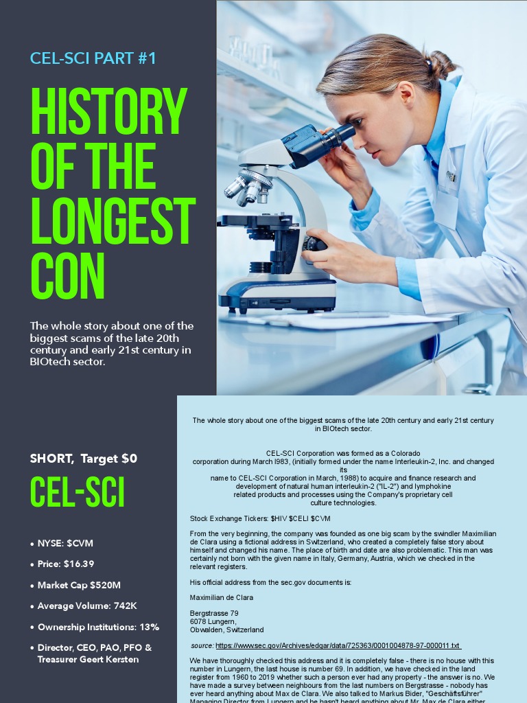 CEL-SCI True Story Part #1 | PDF | Warrant (Finance) | Clinical Trial