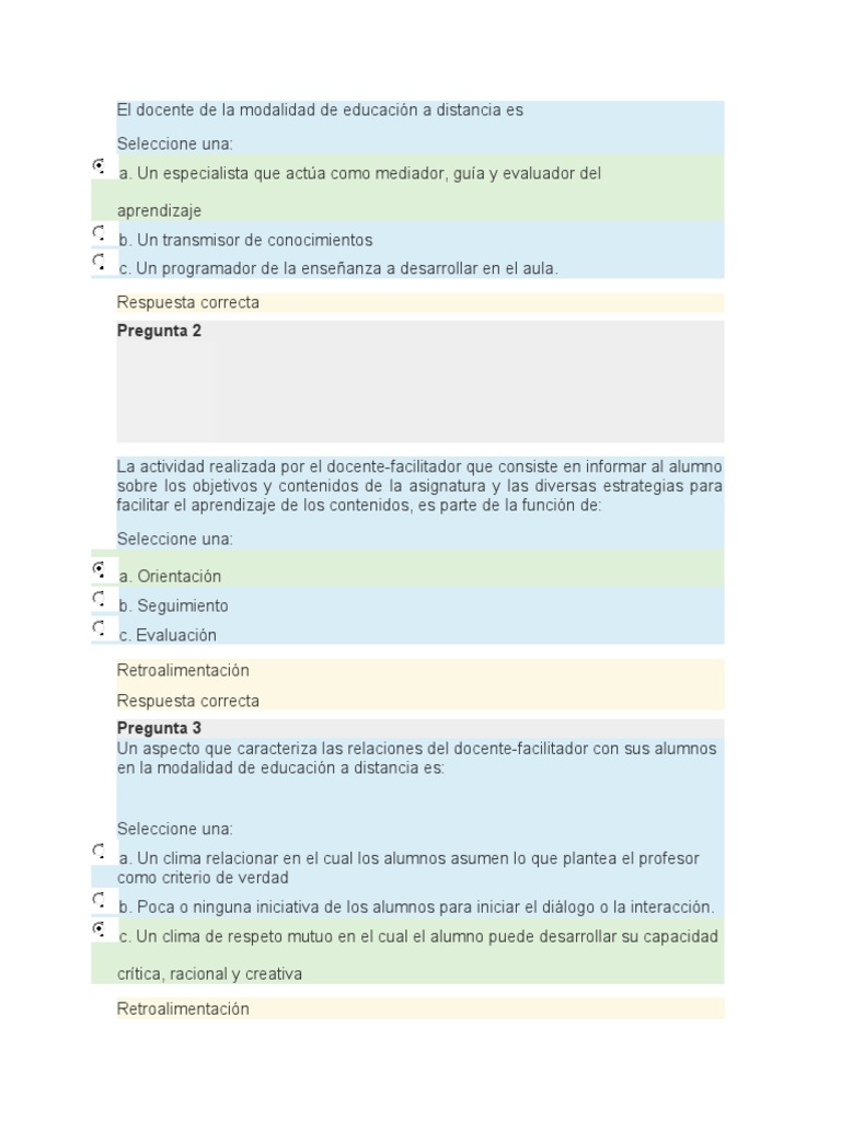 cuestionario 4 de educacion a distancia | Educación a distancia | Maestros