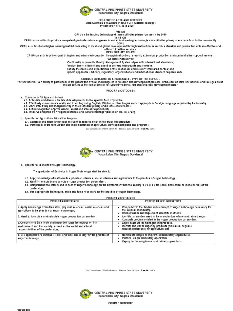 NAT SCI - GEN BIO SYLLABUS-edited | PDF | Epithelium | Tissue (Biology)
