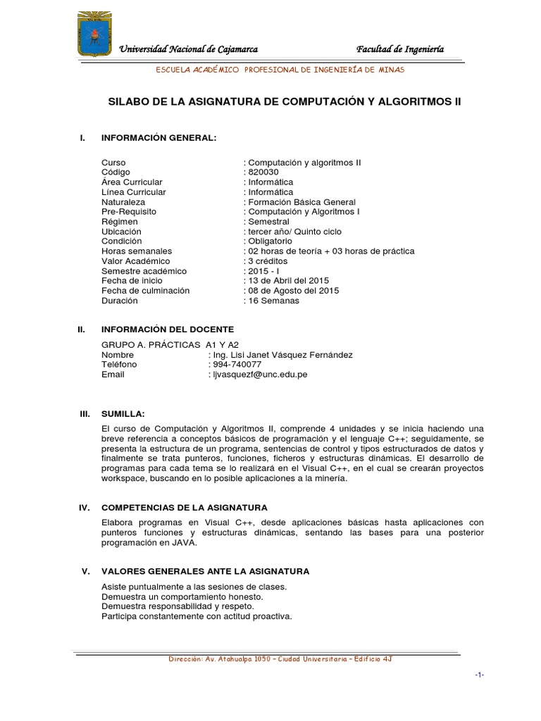 Silabo Computación y Algoritmos II | PDF | Puntero (Programación de computadora) | Estructura de ...