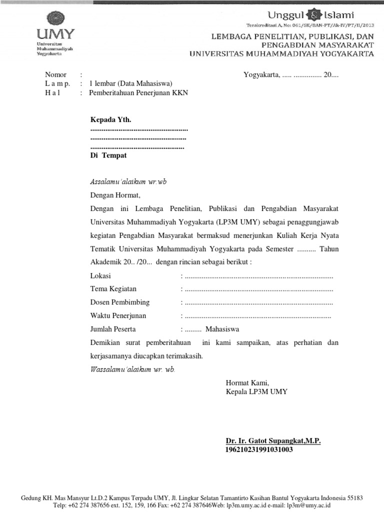 Surat Pengantar Penerjunan KKN | PDF