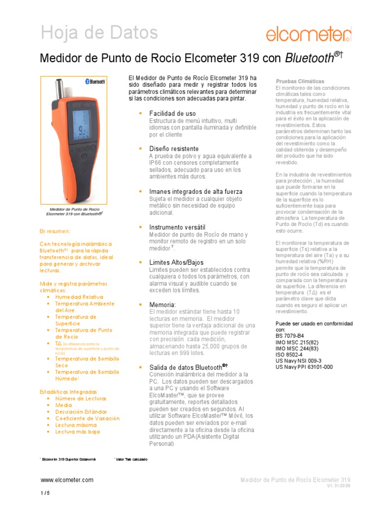 Elcometer Punto de Rocio 319 | PDF | Temperatura | Bluetooth