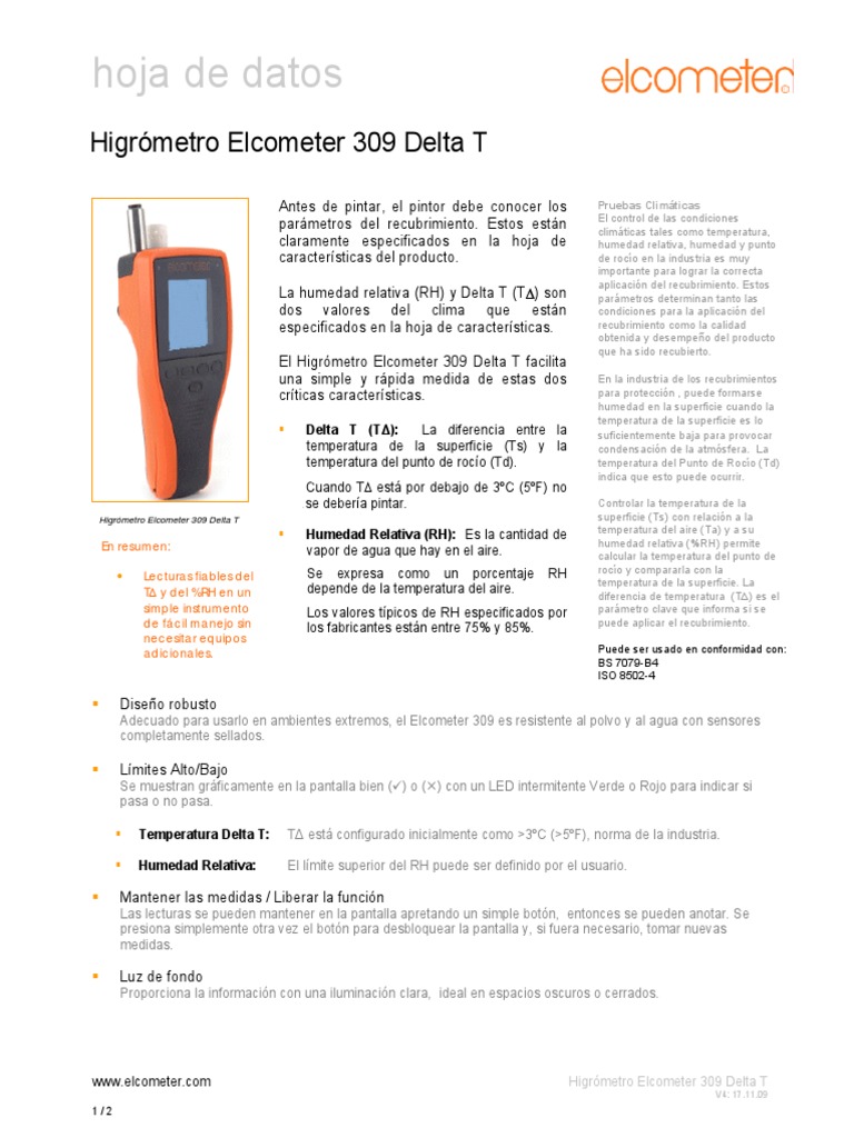 Elcometer Punto de Rocio Delta T 309 | PDF | Humedad | Humedad relativa