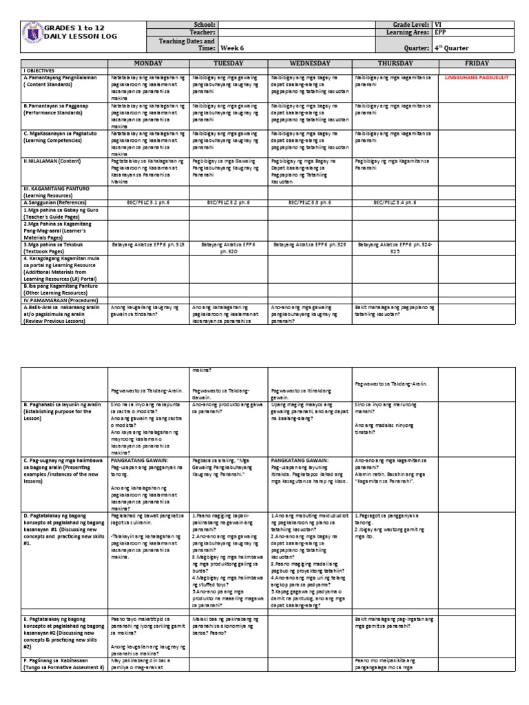 Grade 6 DLL EPP 6 Q4 Week 6 | PDF