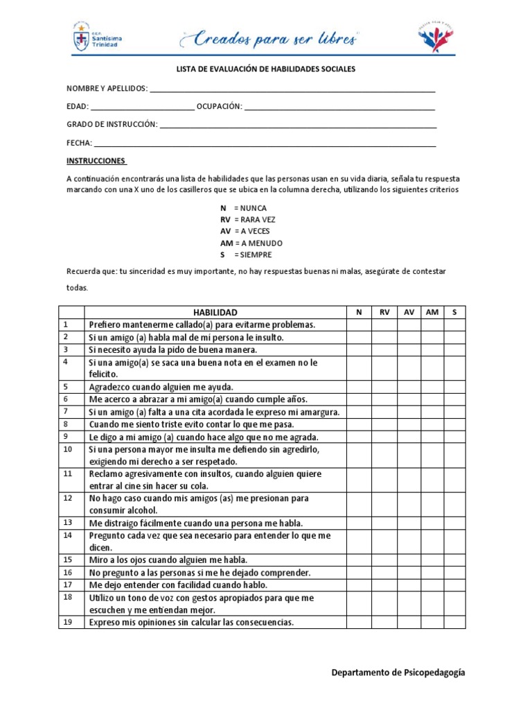 Lista de Evaluación de Habilidades Sociales | PDF