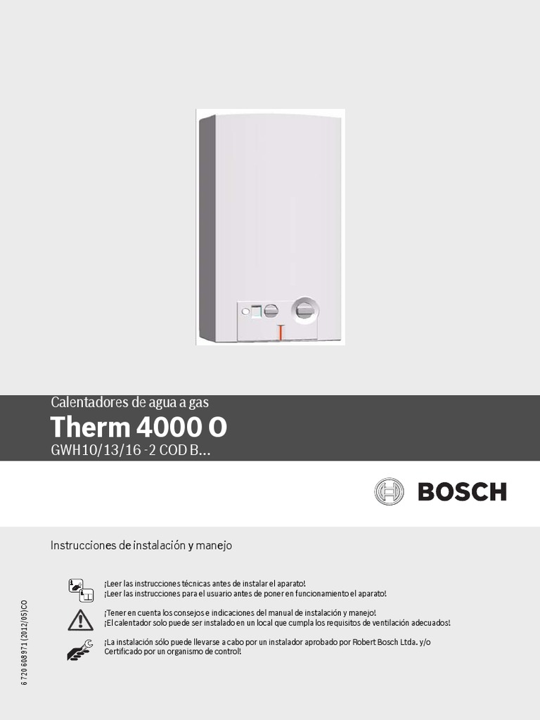 Instrucciones de instalación y operación para calentadores de agua a gas Therm 4000 | PDF | Agua ...