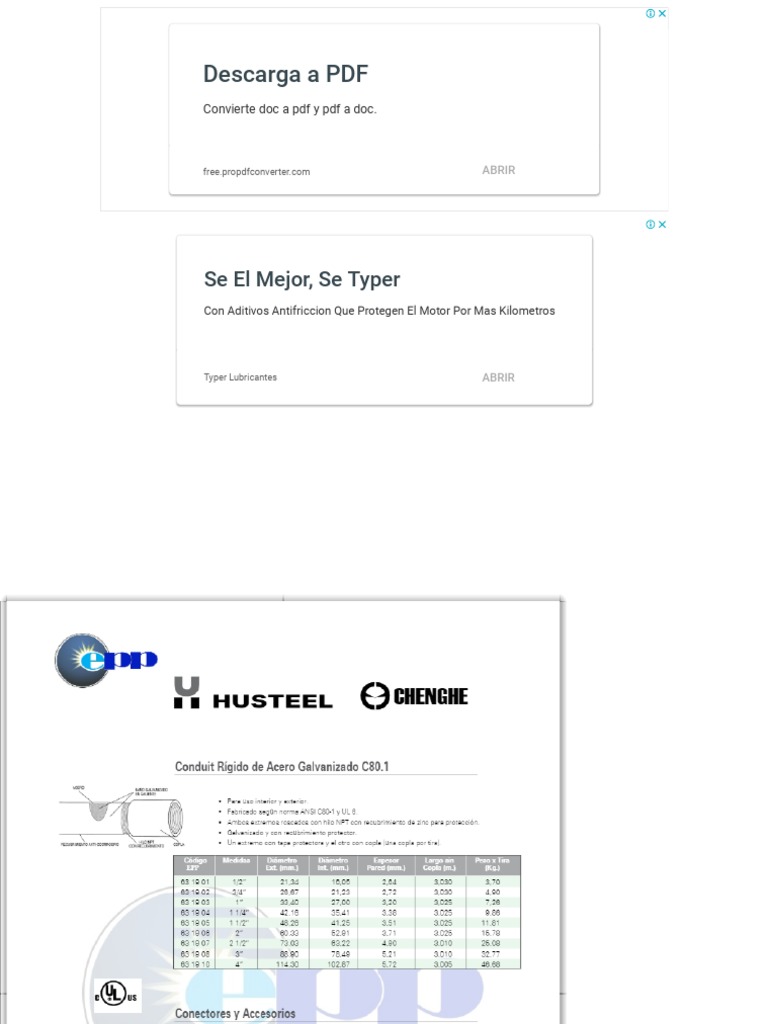 HUSTEEL. Conduit Rígido de Acero Galvanizado C80.1. Conectores y ...