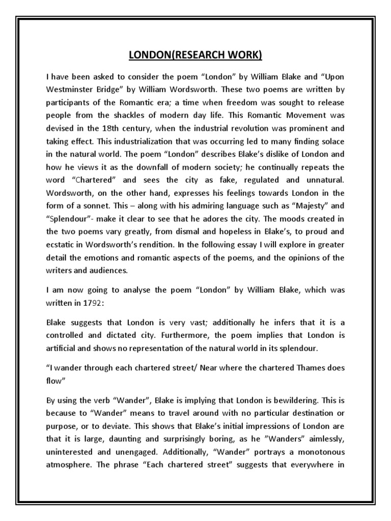 LONDON Poem by Blake | PDF | William Blake | Romanticism