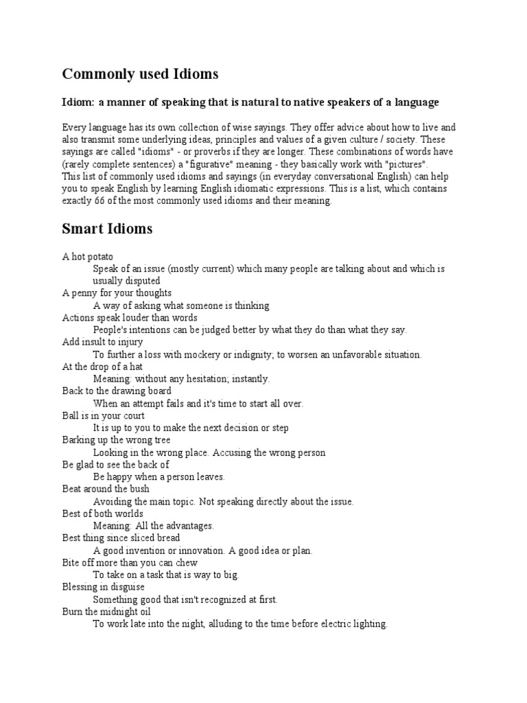 Commonly Used Idioms | PDF | Idiom | English Language
