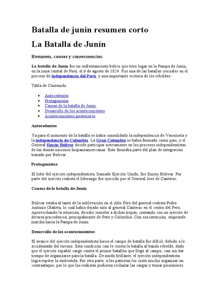 Batalla de Junin Resumen Corto | PDF | Perú | Militar