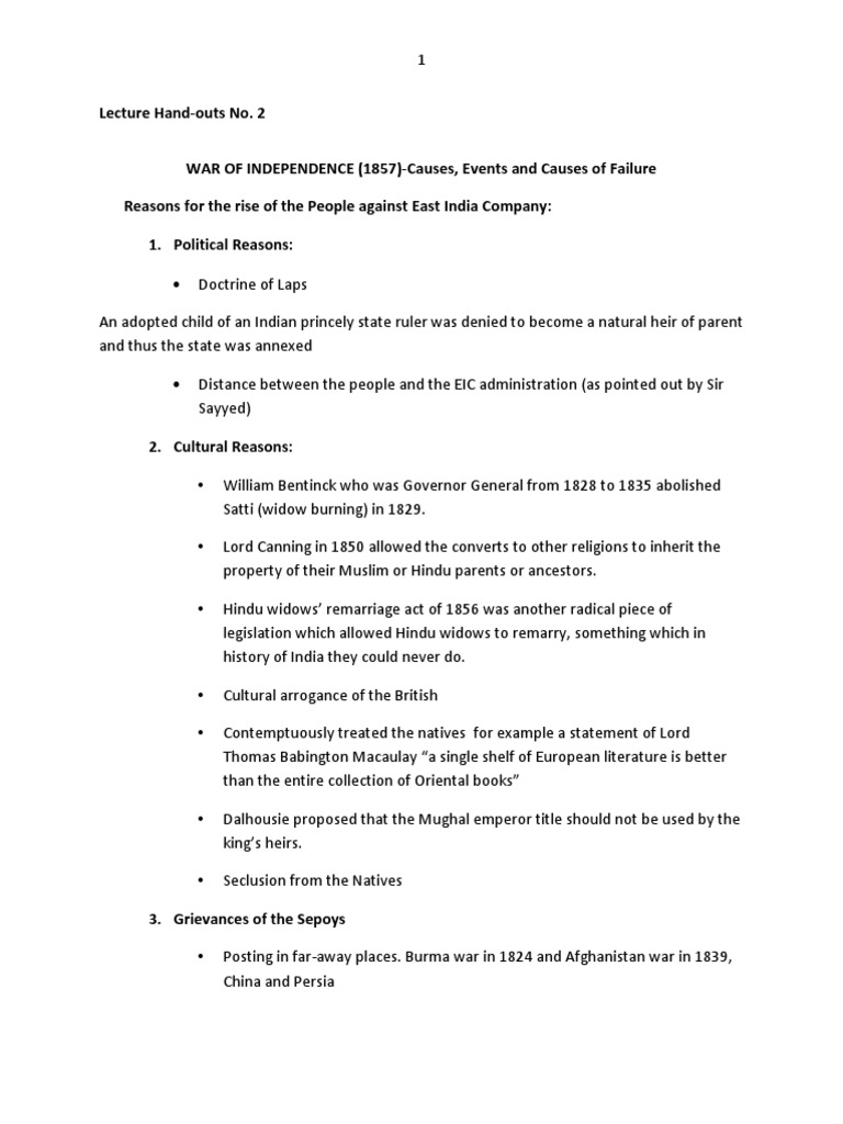04-Lecture Hand-Outs No. 2 War of Independence 1857 - Session 2015 ...