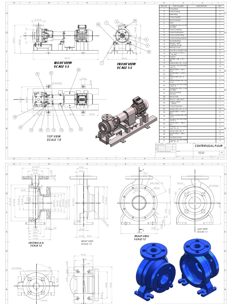 Centrifugal Pump Engineering Drawins | PDF | Pump | Fluid Mechanics