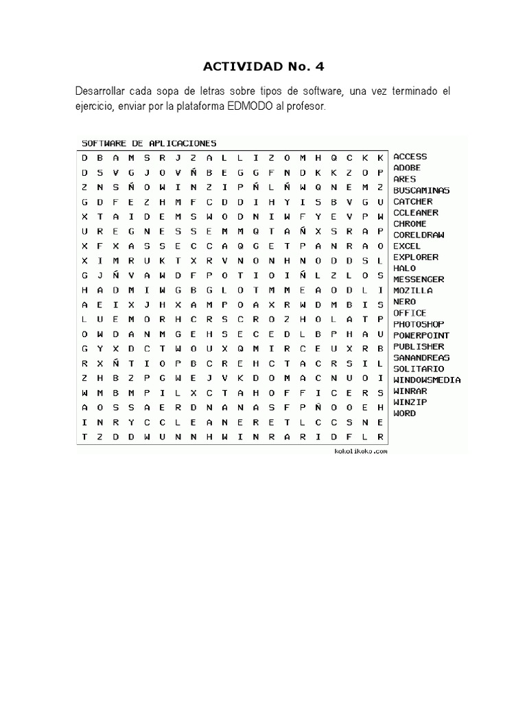 Sopa de Letras Clasificacion Del Software | PDF