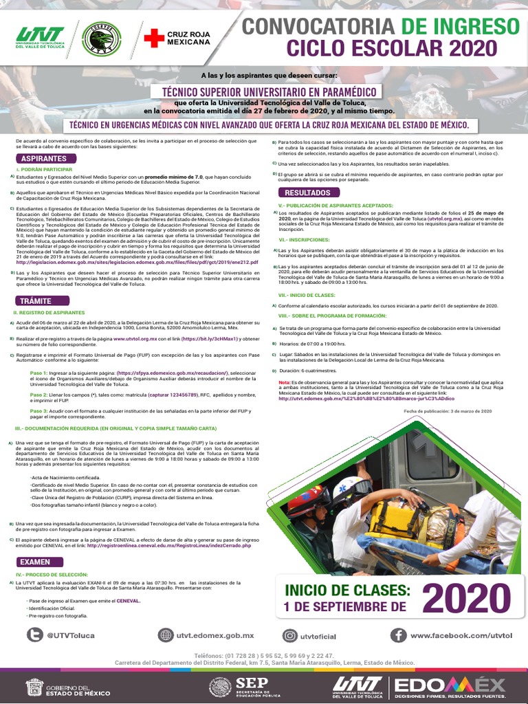 Universidad Tecnológica Del Valle De Toluca Convocatoria Paramédico