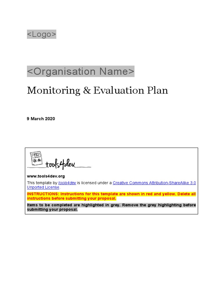 Monitoring and Evaluation ME Plan Template Multiple Projects | PDF ...
