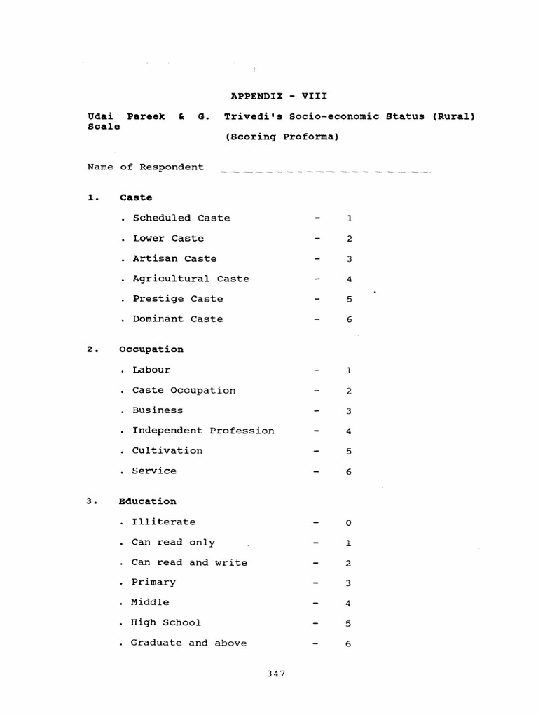 Udai Pareek Scal For SES Rural | PDF | Socioeconomic Status | Caste