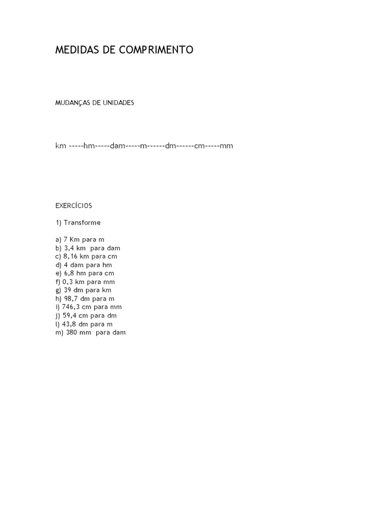 Medidas de Comprimento | PDF | Litro | Metro
