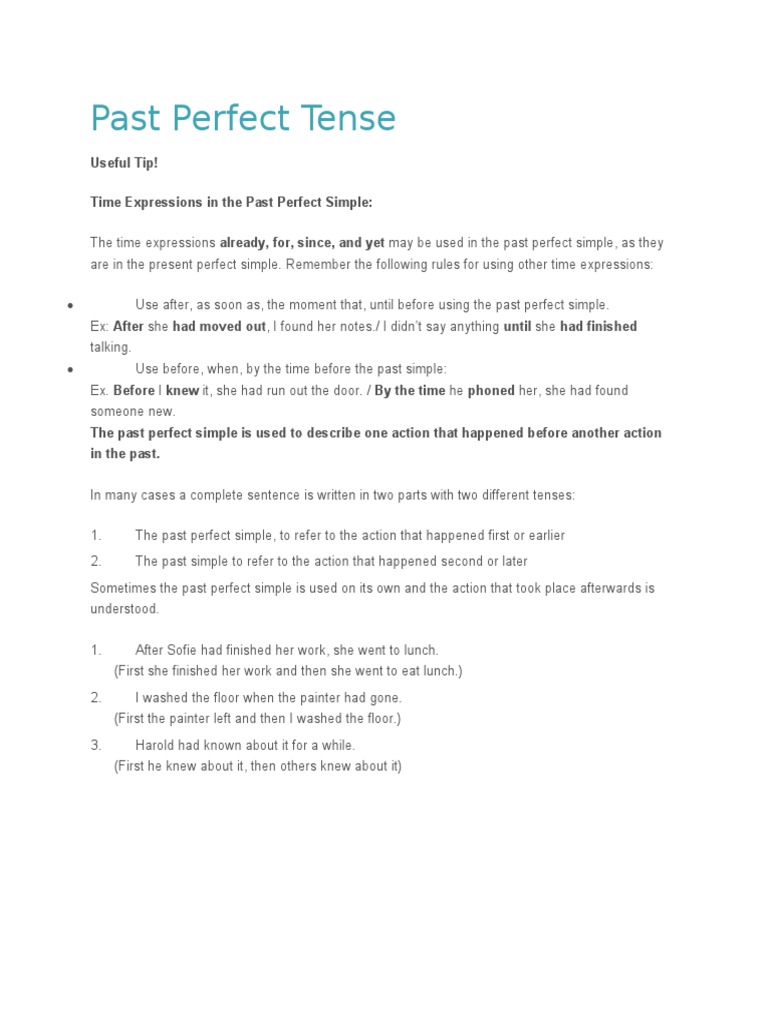 Past Perfect Tense | PDF | Grammatical Tense